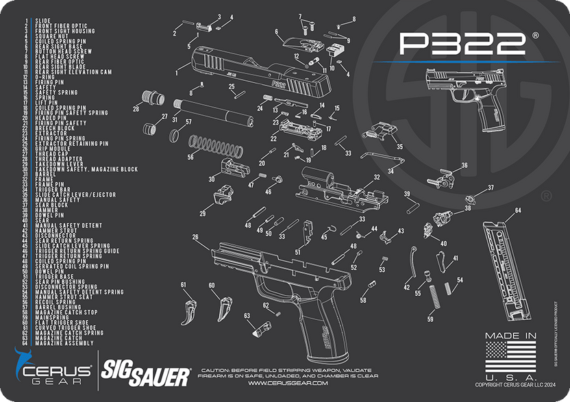 Sig Sauer P322 Schematic Handgun Cleaning Mat