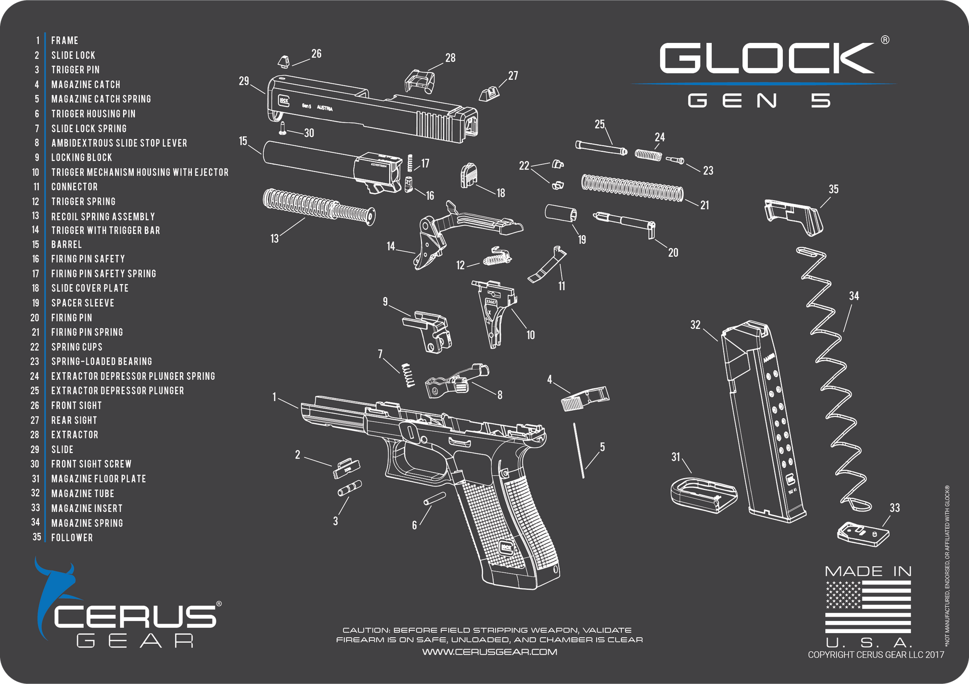 Glock Gen 5 Parts Diagram Schematic ProMat Cleaning Mat