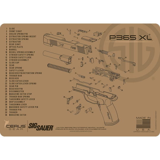 Sig Sauer P365 XL Schematic Handgun Mat