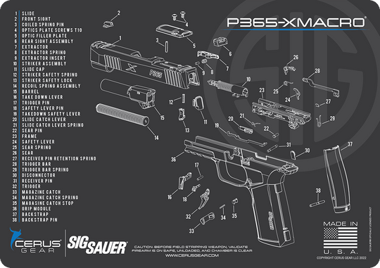 Sig Sauer P365 XMacro Schematic Handgun Cleaning Mat