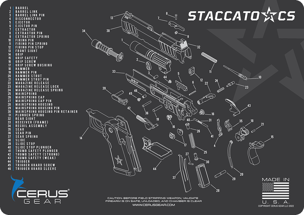 Staccato CS Pistol Schematic Handgun Cleaning Mat | Cerus Gear