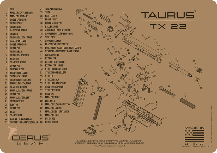 Taurus TX22 Pistol Schematic Cleaning Mat