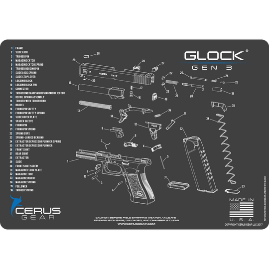 Glock® Gen 3 Exploded View Parts Diagram Cleaning Mat